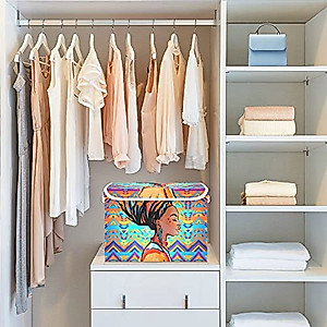 innewgogo African Woman Storage Bins with Lids for Organizing Dust-proof Storage Bins with Handles Oxford Cloth Storage Cube Box for Home