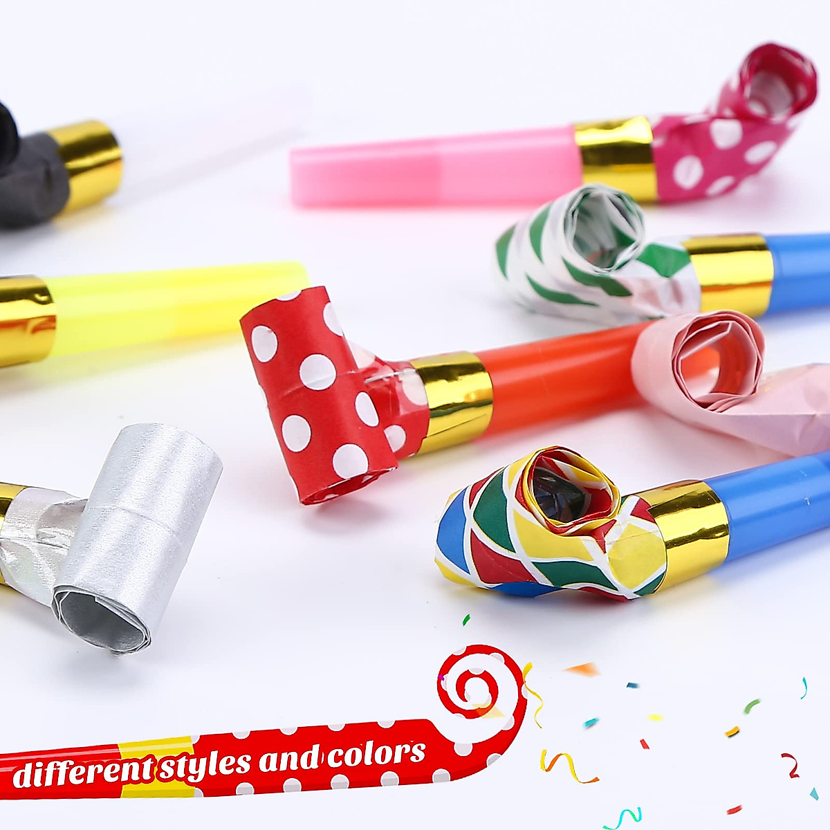 Koogel 100 Pcs Party Blower, Colorful Birthday Noisemakers Birthday Blow Horns Party Whistles New Years Party Noisemakers Whistles Party Blowouts Party Favors Noise Makers