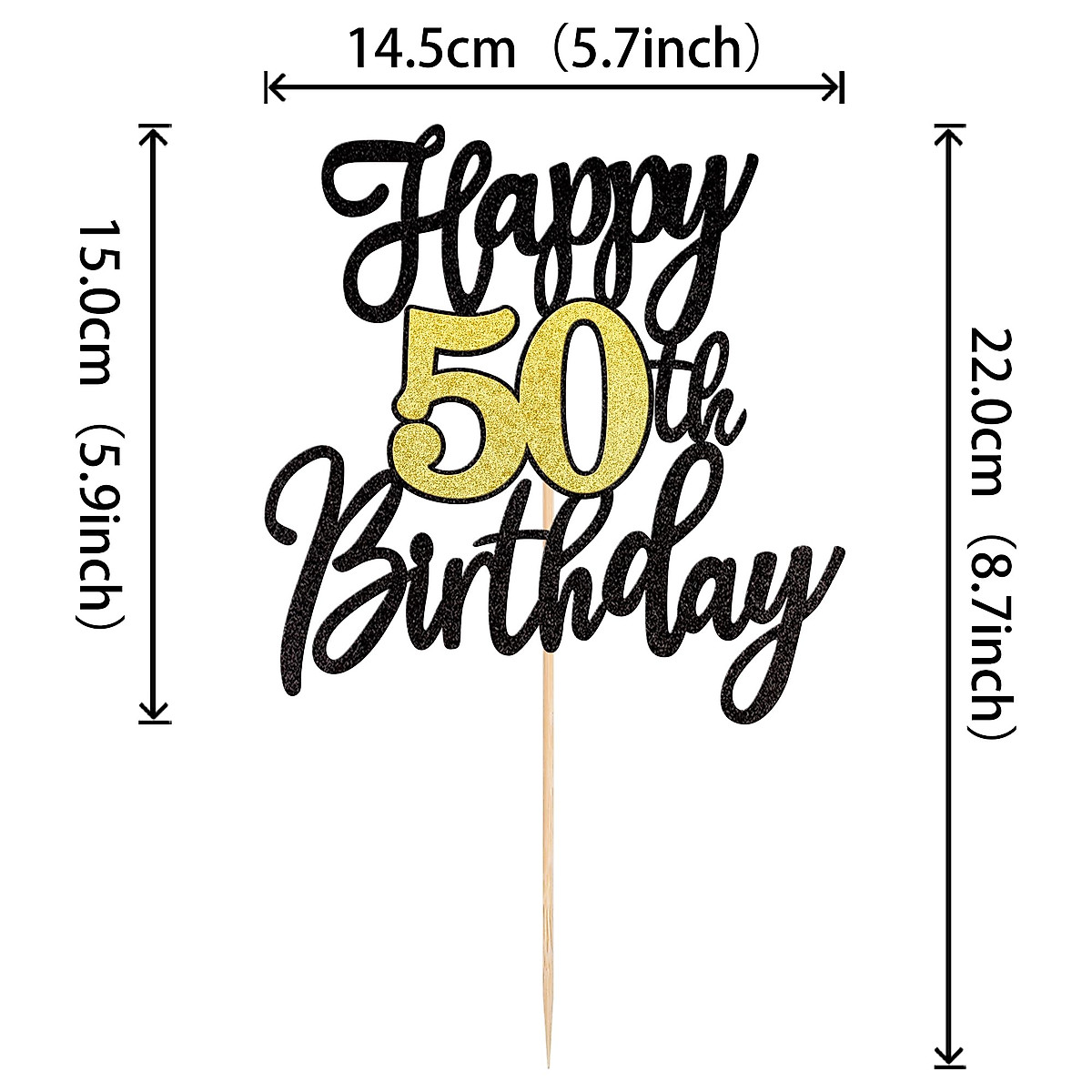 1 PCS Happy 50th Birthday Cake Topper Black Gold Glitter Cheers to 50 Years Birthday Cake Pick 50 Fabulous Cake Decoration for Happy 50th Birthday Anniversary Party Cake Decorations Supplies
