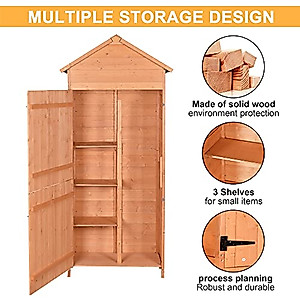 AONEAR Outdoor Wooden Tool Shed, Garden Storage Shed Storage Cabinet with Pitched Roof, 3 Shelves and Locking Latch for Home, Backyard, Porch, Patio