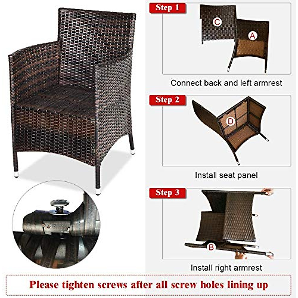 HAPPYGRILL 3-Pieces Patio Furniture Set Outdoor Rattan Wicker Conversation Set with Coffee Table Chairs & Cushions for Patio Garden Lawn Backyard Poolside