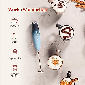 Powerful Handheld Milk Frother, Mini Milk Foamer, Battery Operated (Not included) Stainless Steel Drink Mixer & Frother Stand for Coffee, Lattes, Cappuccino, Frappe, Matcha, Hot Chocolate. (Dark Sky)