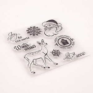 NZJ Merry Christmas Santa Elk Clear Stamp Background Transparent Silicone Stamp Rubber Stamp for Scrapbook Journal Card Making