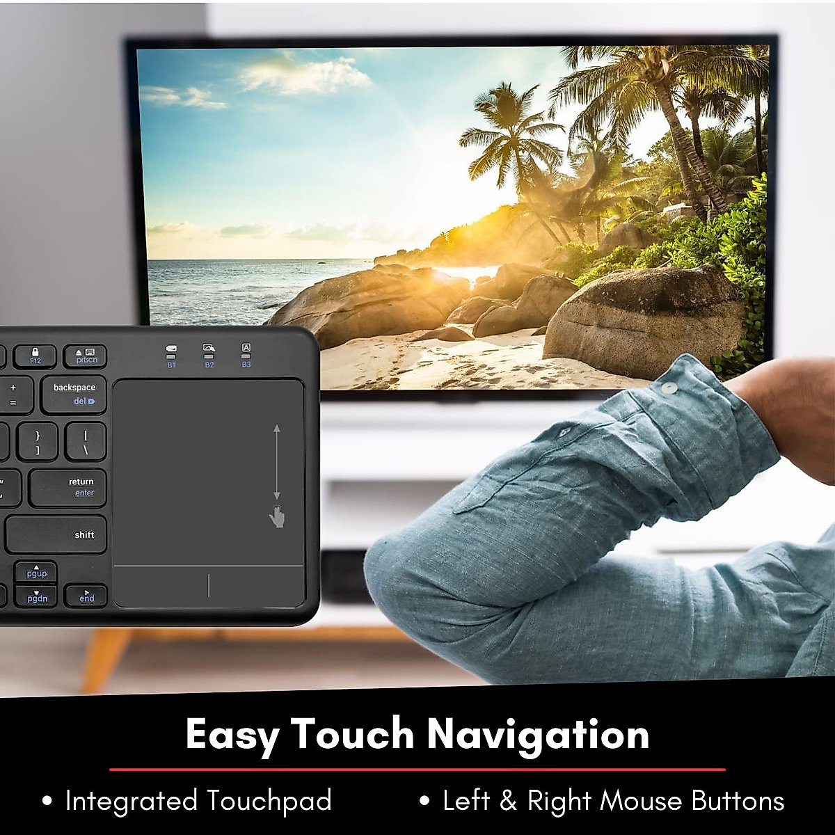 Macally Bluetooth Keyboard with Touchpad for Easy Media Control - Perfect TV Wireless Keyboard with Trackpad for Samsung LG HTPC Mac - Small - Smart TV Keyboard