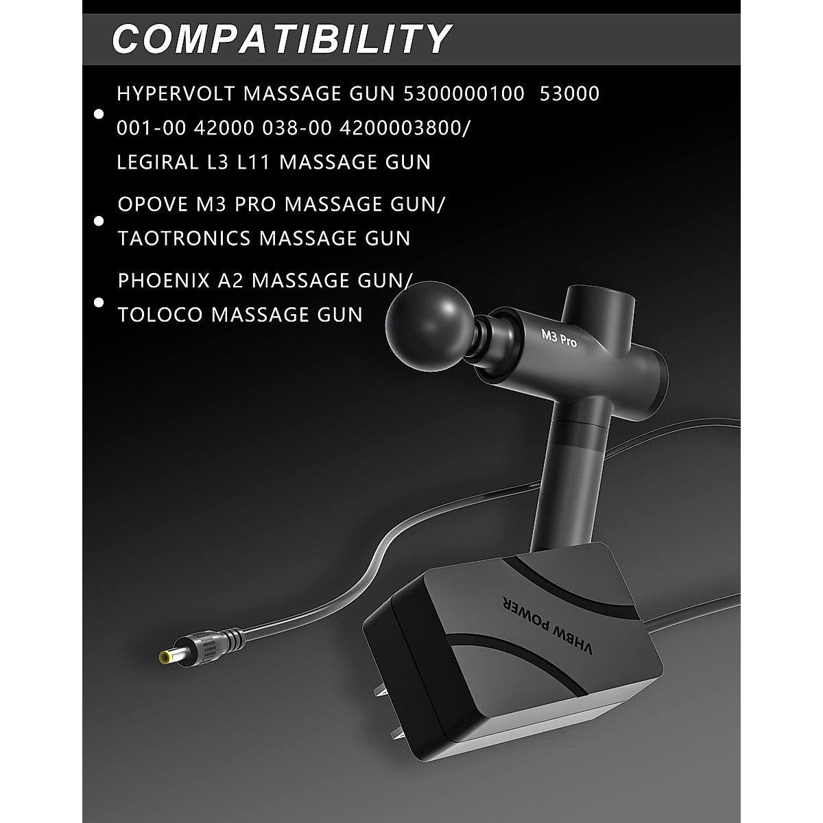 VHBW Charger Replacement for Opove M3 Pro Massage Gun Charger Compatible with Opove G3 Pro Massage Power Cord
