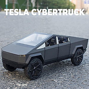 Toy Trucks for Boys Cybertruck Model Gray Pickup Truck 1/24 Diecast Metal Toy Cars with Sound and Light for Kids Age 3 Year and Up