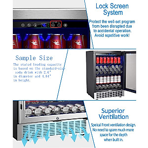 AAOBOSI 24 Inch Beverage Cooler, 164 Cans Freestanding and Built-in Beverage Refrigerator with Advanced Cooling System, Adjustable Shelf, Energy Saving, Ideal for Soda, Water, Beer, Wine