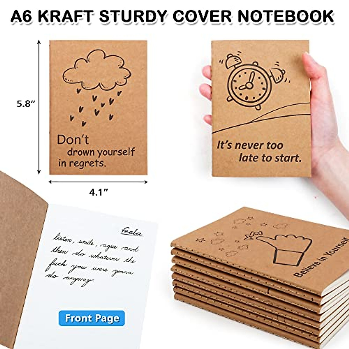 feela 15 Pack A6 Kraft Notebooks, 15 Designs Cute Mini Pocket Notebooks and Journals, Lined Motivation Small Journal Notebook Notepad Bulk for School Supplies Women Taking Memos, 4.1X5.8 in, 80 Pages