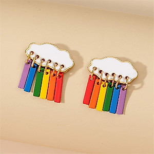 ANDPAI 14k Gold Colorful Enamel Rainbow White Clouds Dangle Drop Stud Earrings with Silicone Coated Push Backs for Women (Color)