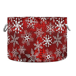 senya Christmas Large Storage Basket Christmas Red Pattern with Snowflakes Flower for Toys Clothes Storage Bin Box Laundry Hamper Organizer Bag with Handles