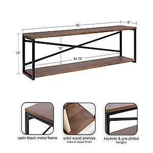 Kate and Laurel Ascott Modern Rectangle Floating Shelf, 36 x 12, Natural Wood and Black, Farmhouse 2-Tier Wide Wall Shelf for Living Room or Bedroom Display or Storage