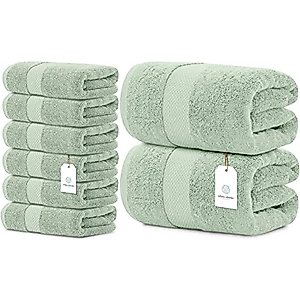 White Classic Luxury Hand Towels | 6 Pack Luxury Bath Sheet | 2 Pack Bundle (Green)