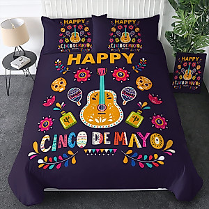 Sleepwish Mexican Bedding Colorful Floral Mexico Duvet Cover Mexican Bird Tile Folk Art Bed Set 3 Pieces Traditional Bedspreads Queen Size