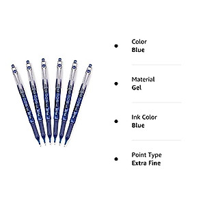 Pilot Precise P-500 Gel Ink Rolling Ball Pens, Extra Fine Point, Blue Ink, 6 Pens.