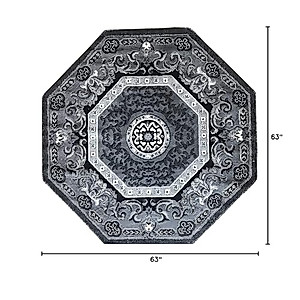 Carpet King Traditional Oriental Octagon Area Rug Grey Black Silver Gray Design 101 (5 Feet 3 Inch X 5 Feet 3 Inch)