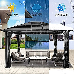 Funny Sunny 10' x 12' Patio Hardtop Gazebo - Outdoor Heavy Duty Gazebo with Aluminum Frame, Galvanized Hardtop Gazebo with Breathable Netting for Garden, Lawns, Party, Poolside