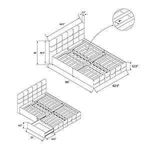 DHP Rose Upholstered Platform Bed with Underbed Storage Drawers and Button Tufted Headboard and Footboard, No Box Spring Needed, Queen, Gray Linen