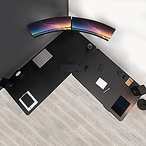 VIVO Electric Height Adjustable 77 x 71 inch Corner Stand Up Desk, 2 Black 30 inch Deep Table Tops, Black Frame, Memory Controller, L-Shaped Standing Workstation, DESK-KIT-3E7B