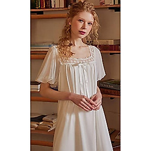 Women's Long Sheer Vintage Victorian Lace Nightgown Sleepwear Pyjamas Lounge Dress Nightwear (white1, small)