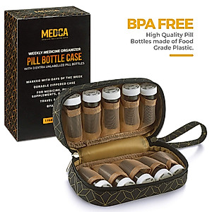 Pill Case and Pills Bottle Organizer - Weekly and Daily Medicine Container Carrier Tote Bag for Weekly Pill Bottles with 3 Extra Daily Bottles