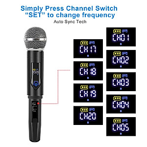 GUDEHOLO Wireless Microphone System with case, Metal UHF Dual Handheld 20 Channels Professional Cordless Mic System for Church, DJ, Karaoke,Wedding, Home KTV Set
