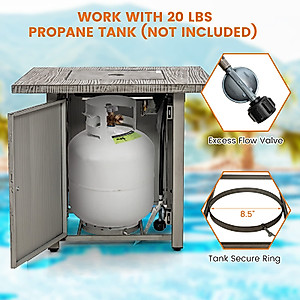 HAPPYGRILL 28” Propane Fire Pit Table, 40,000 BTU Outdoor Propane Gas Fire Table with Wood-Like Tabletop, Lid and Lava Rocks, Square Auto-Ignition Propane Firepit with PVC Cover