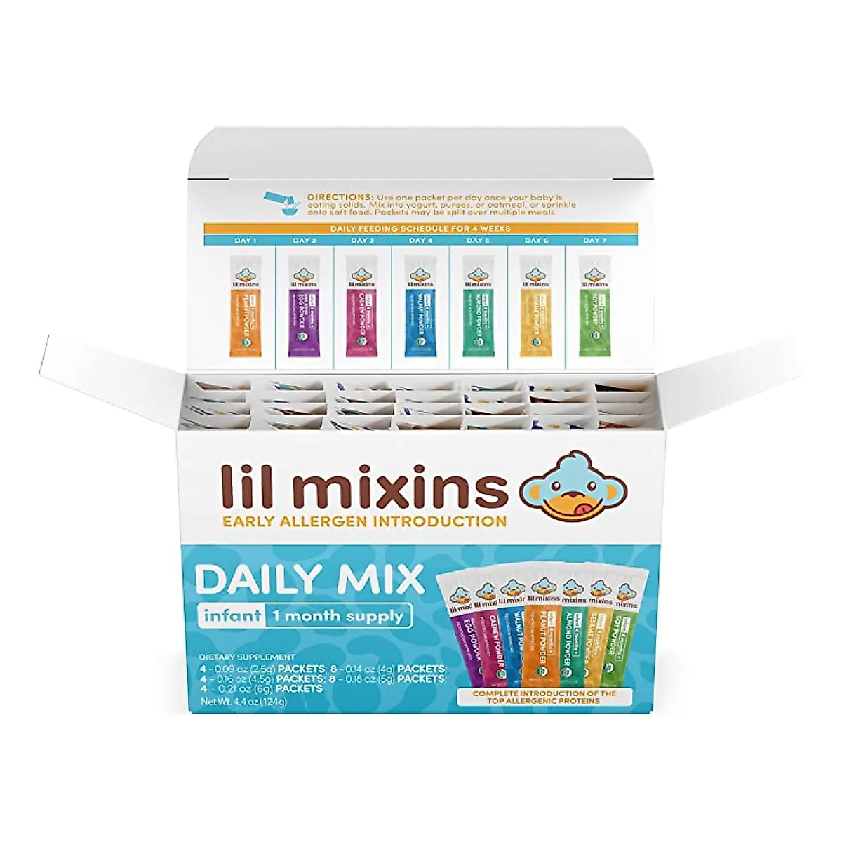 Lil Mixins Early Allergen Introduction Mix-ins, Daily Mix | Peanut, Egg, Cashew, Walnut, Almond, Soy, Sesame Mix-Ins for Ages 4-12 Mo. Old, 1 Month Supply