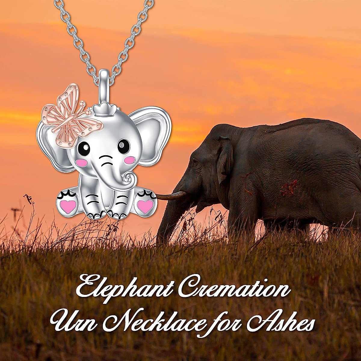 Lucky Elephant Cremation Butterfly Urn Necklace for Ashes 925 Sterling Silver Human Fur Keepsake Memorial Locket Holder Jewelry Gift for Women