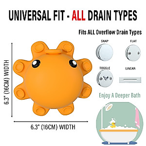 Bathtub Overflow Drain Cover Tub - tub Overflow Drain Cover, Soak Bath Overflow Drain Cover, Bathroom Spa Accessories, Adds Inches of Water for Deeper Bath (Silicone, Yellow)