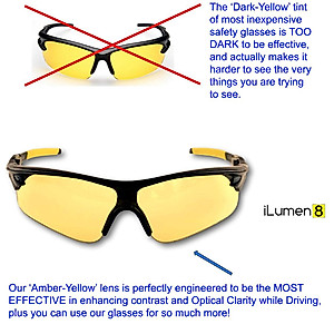 iLumen8 HD Night Driving Glasses- Anti Glare Polarized Night Vision Reduce Eye Strain Men Women (High Definition) Amber Yellow