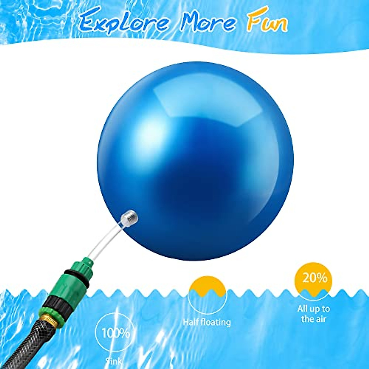 Swimming Pool Underwater Ball, Pool Toys Water Ball Games, 9 Inch Pool Balls with Water Filling Adapter, Underwater Pool Ball for Adults Teens Family Pool Summer Gifts (Blue)