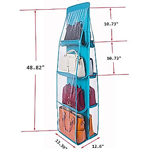 Amelitory Hanging Handbags Holder for Closet 4 Shelf Purse Bags Storage 8 Compartment Dust-Proof Organizer Lake Blue
