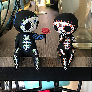 Jocund A Set of Lovely Sugar Skull Couple Figurine Statues,Hand Crafts Resin Ornaments,Collectible Figurines Statues for Home Office Garden Cake Topper Decorations,Wedding Halloween Decorations