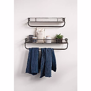 Creative Co-Op Metal Wall Shelves with Hanging Bar (Set of 2 Sizes)