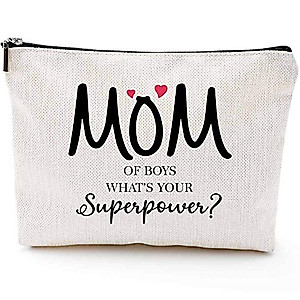 Blue Leaves Mom of Boys What's Your Superpower - Boy Mom Gifts for Women - Funny Mom Birthday, Mothers Day, Thanksgiving, Christmas Gifts for Boymom, Mother of Boys - Makeup Bag Storage bags