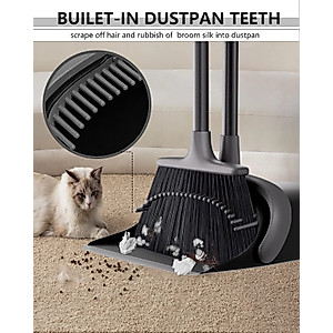 Upgrade Broom and Dustpan Set for Home, 52'' Long Handle, Standing Dustpan and Broom for Kitchen Office Lobby Floor