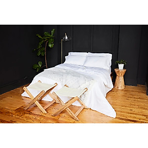 WAADI Queen Duvet Cover Set 4pcs- 100% Cotton Duvet Cover Set Includes: Duvet Cover, Fitted Sheet (Deep Pockets, fits 18in Mattress) & 2 Pillowcases (White, Queen)