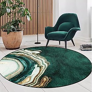 6 Feet Large Round Emerald Green Area Rug for Living Dinning Room Sofa Couch Abstract Marble Floor Mats Washable Soft Circle Home Decor Carpets