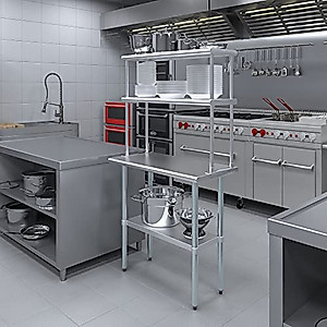 AmGood Stainless Steel Work Table with 12" Wide Double Tier Overshelf | Metal Kitchen Prep Table & Shelving Combo | NSF (Stainless Steel Table with Double Overshelves, 36" Long x 18" Deep)