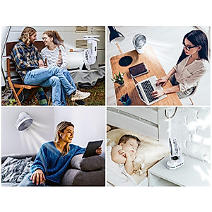 AddAcc Small Desk Fan, Rechargeable Clip On Fan with Atmosphere Light & Hook, Battery Operated Table Fan, Ultra Quiet, 9 Speed Auto Oscillation Desktop Fan for Bedroom Office Home Travel Camping