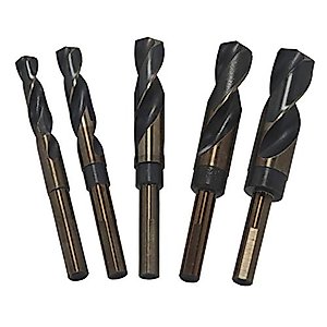 Drill America 5 Piece High Speed Steel Black and Gold Reduced Shank Drill Bit Set in Plastic Pouch Case (9/16" - 1 "), POU Series