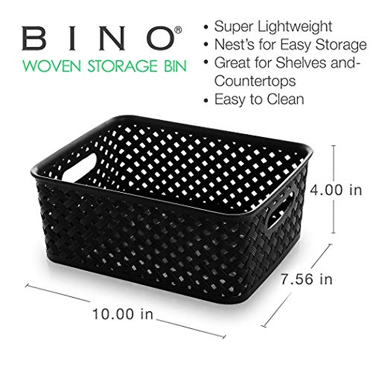 BINO | Plastic Basket, Small - Black - 5 Pack | THE PLAIT COLLECTION | Multi-Use Storage Bins | Durable, Drawer & Cabinet-Friendly | Storage Baskets for Organizing | Pantry & Closet Organizer