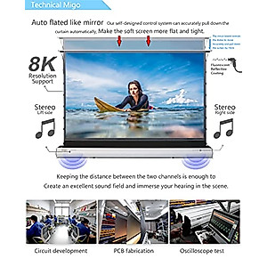 MIGO 120inch White Electric Motorized Floor Rising Tab Tension Pull up Projector Screen with The PET Crystal Slimline ALR ambieht Light for The UST 4k Projector