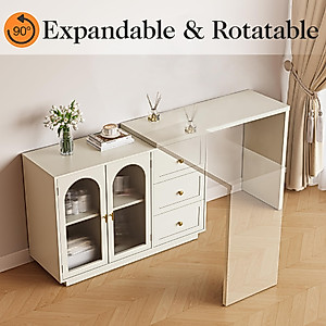 RoyalCraft Makeup Vanity Desk, Extendable Corner Vanity Makeup Table with 3 Drawers & 2 Doors, Modern Dressing Table for Bedroom, White Makeup Vanity Without Mirror