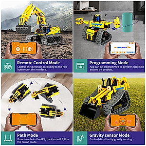 LECPOP 5 in 1 Building Toys STEM Robotics Kit, 430 PCS Blocks RC Robot Erector Sets, APP & Remote Control Excavator Science Kits for Kids Age 6 7 8 9 10 11 12-14, DIY Educational Gift for Boys & Girls