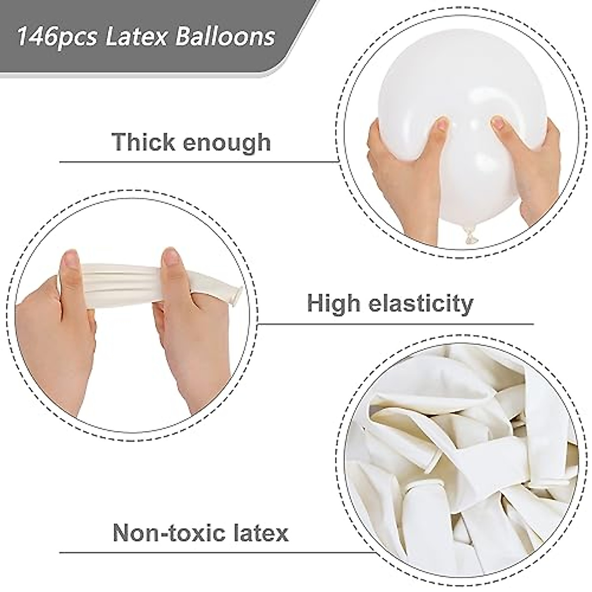 RUBFAC White Balloons, 146 pcs Different Sizes Pack of 36 18 12 10 5 Inch for Balloon Garland or Balloon Arch as Graduation Wedding Birthday Baby Shower Anniversary Party Decorations