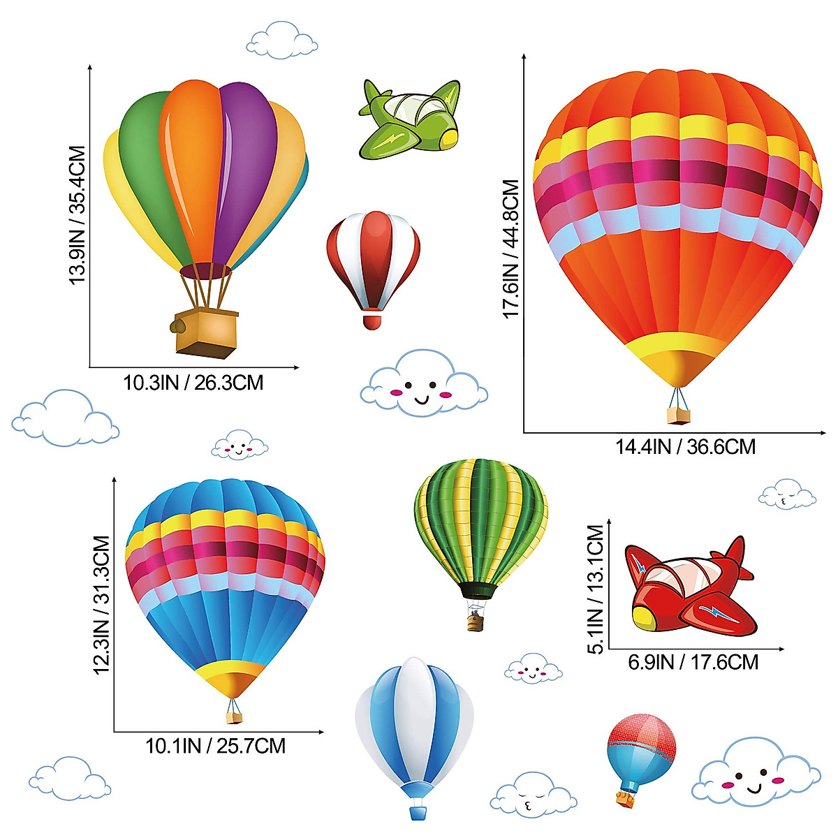 Amaonm Removable Creative 3D Hot air Balloon Aircraft and Smile Clouds Wall Decals Kids Room Wall Decorations Art Decor Stickers Nursery Decor 3D Art Decal Bedroom Bathroom Sticker