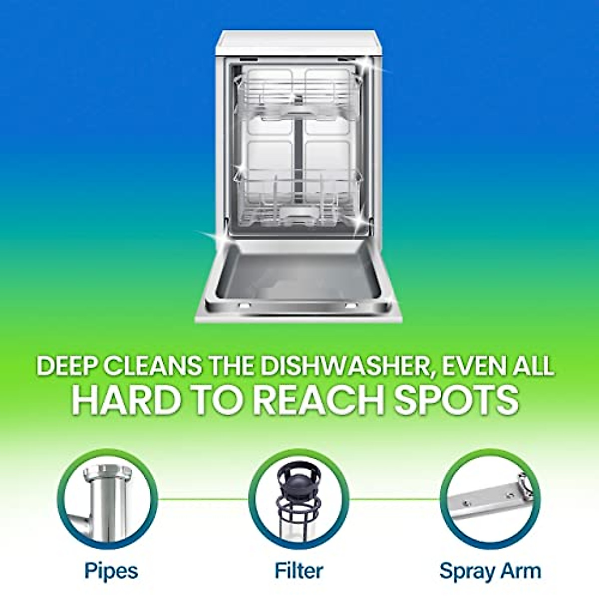 True fresh dishwasher cleaner tablets 18-Pack of 20g deep cleaning dishwasher tablets for 18 months supply, Heavy duty degreaser dish washer clean pods formulated to clean smelly Dish Washer machines