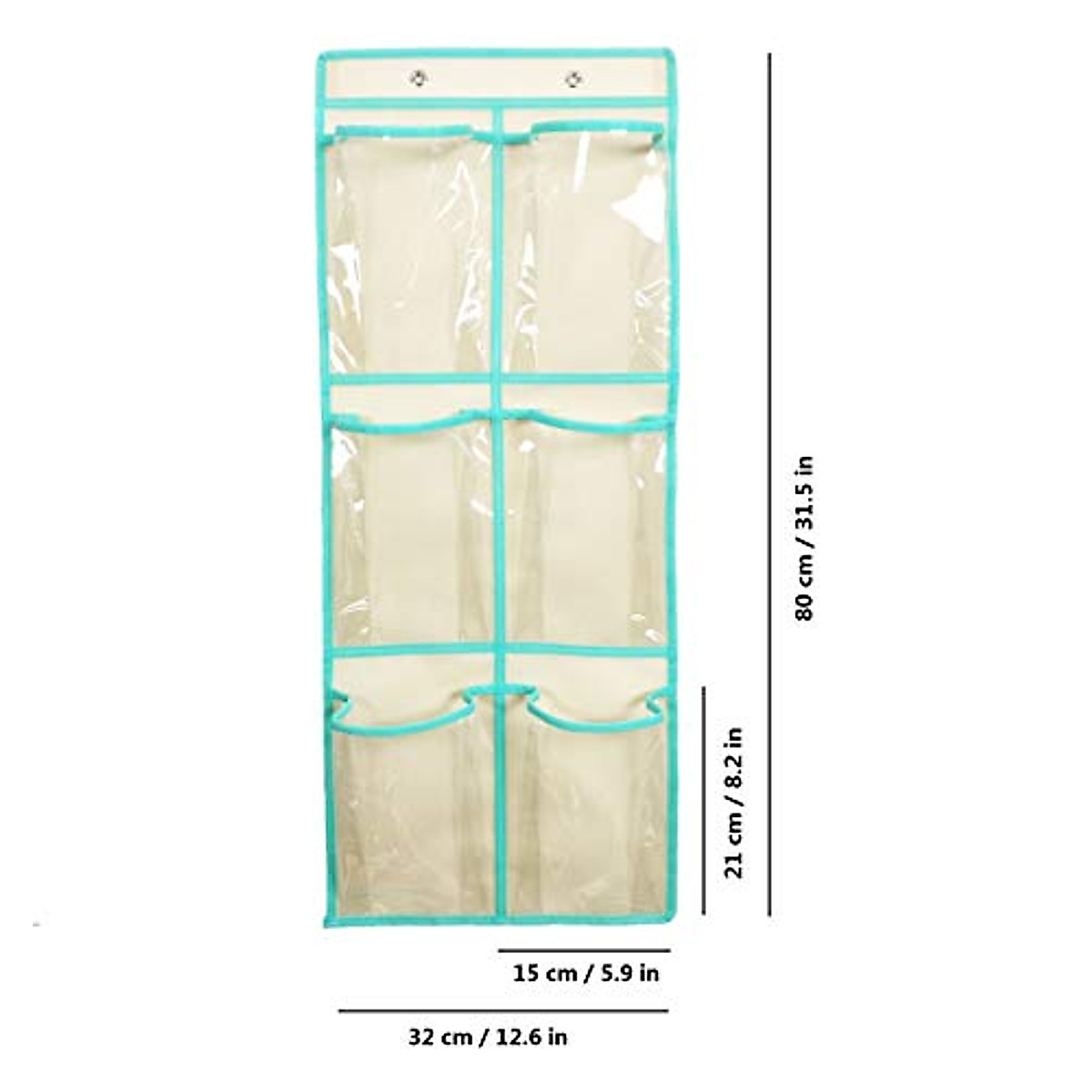 NIMES Over The Door Shoe Organizer Hanging Narrow Closet Door Storage 6 Large Clear Pockets Chart 2 Pack (BEIGE)