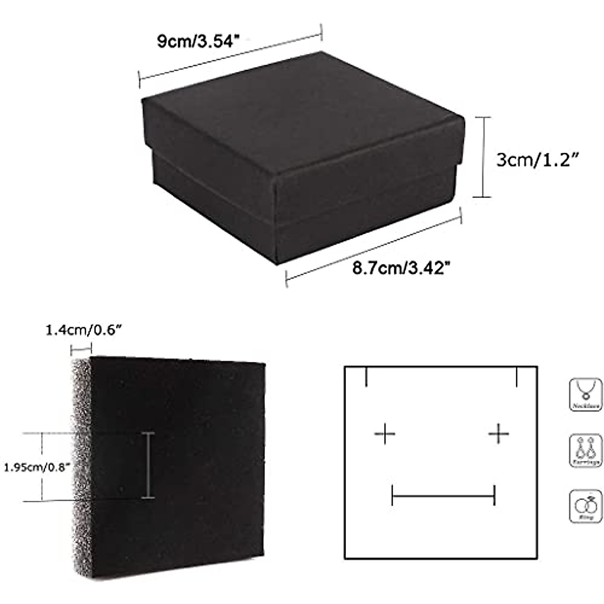 dedoot Kraft Jewelry Boxes, Pack of 30 Square Cardboard Jewelry Gift Box 3.5x3.5x1.2 Inch Small Necklace Ring Earring Kraft Box for Jewelry Set with Velvet Cushion, Black